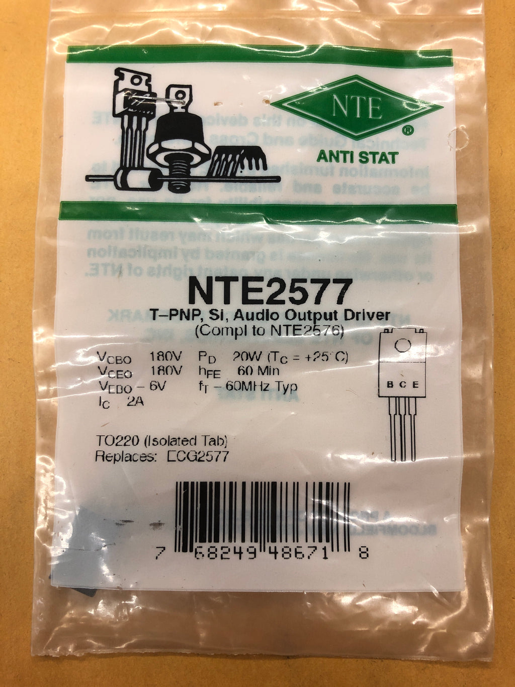 NTE2577 T PNP SI AUDIO OUTPUT DR – MarVac Electronics